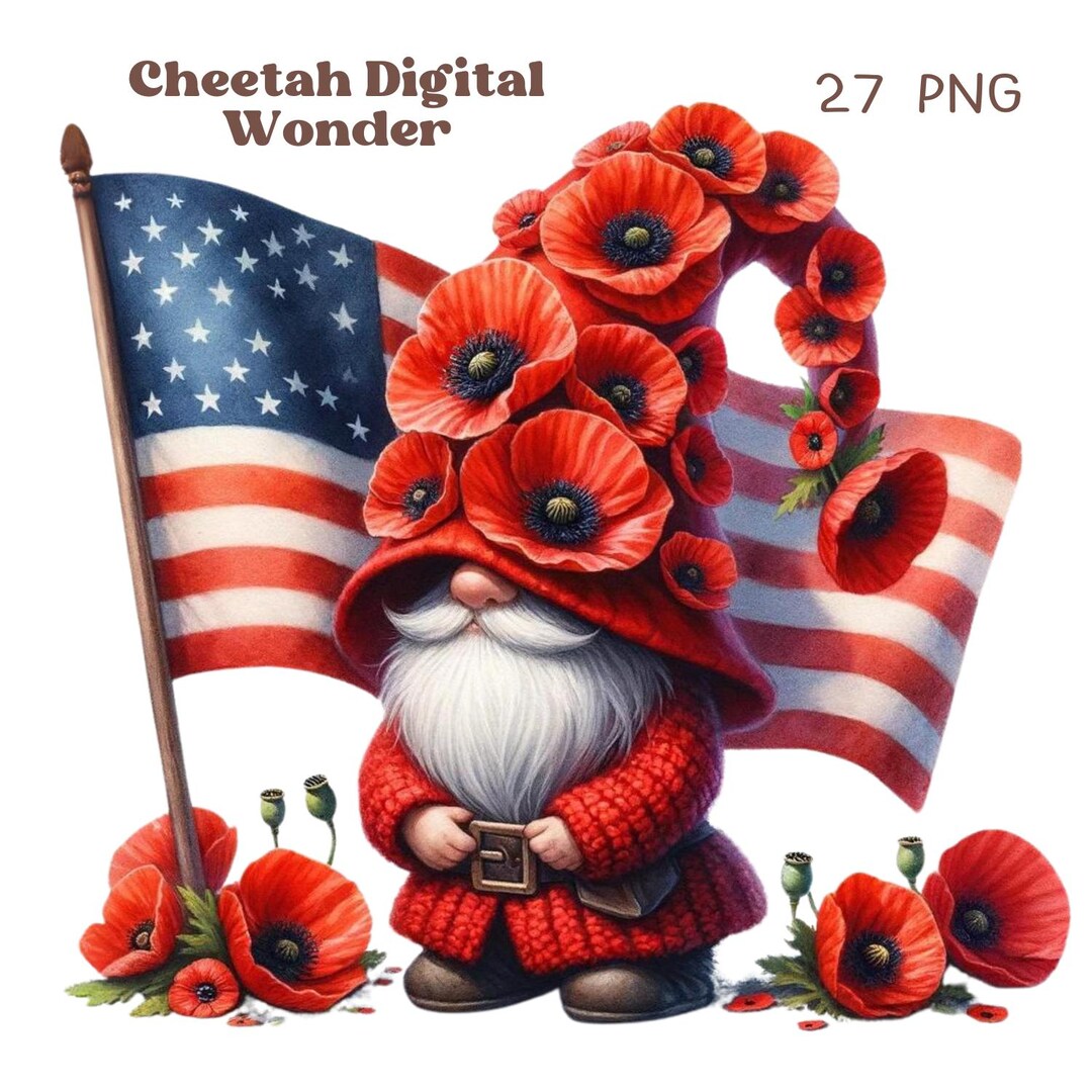 Poppy Gnome Clipart Memorial Gnome Watercolor Gnome PNG Spring Gnome ...