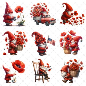 Poppy Gnome Clipart Memorial Gnome Watercolor Gnome PNG Spring Gnome ...