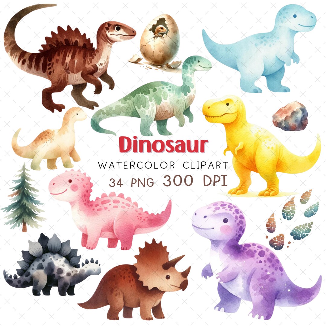 Watercolor Dinosaur Clipart Set, Nursery Art (PNG Digital Download) - Etsy