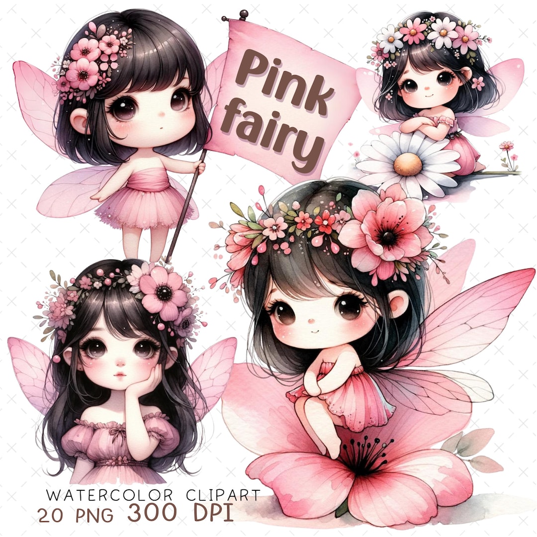 Pink Fairy Clipart: Watercolor PNG Images (digital Download) - Etsy