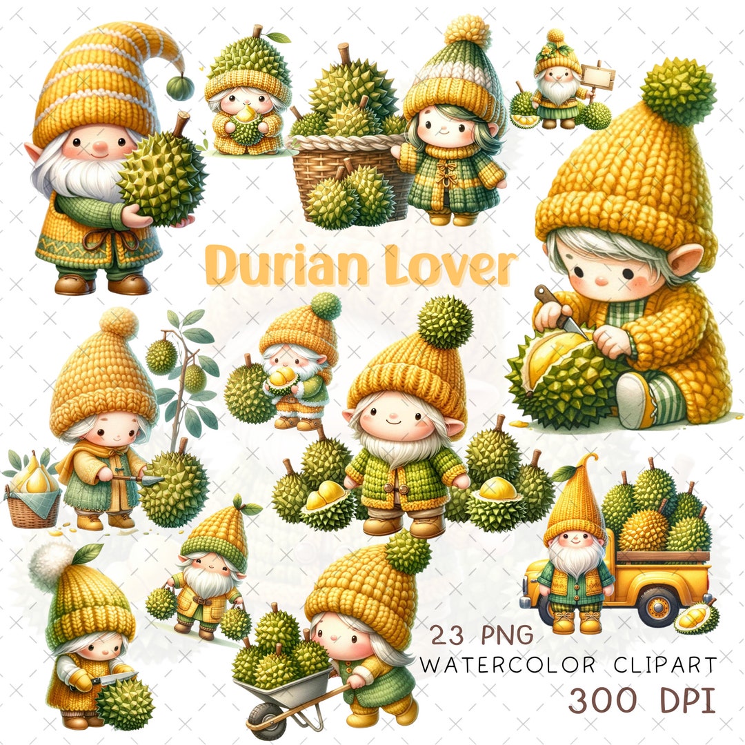 Durian Lover PNG Gnome Clipart Watercolor Image Sublimation Durian ...