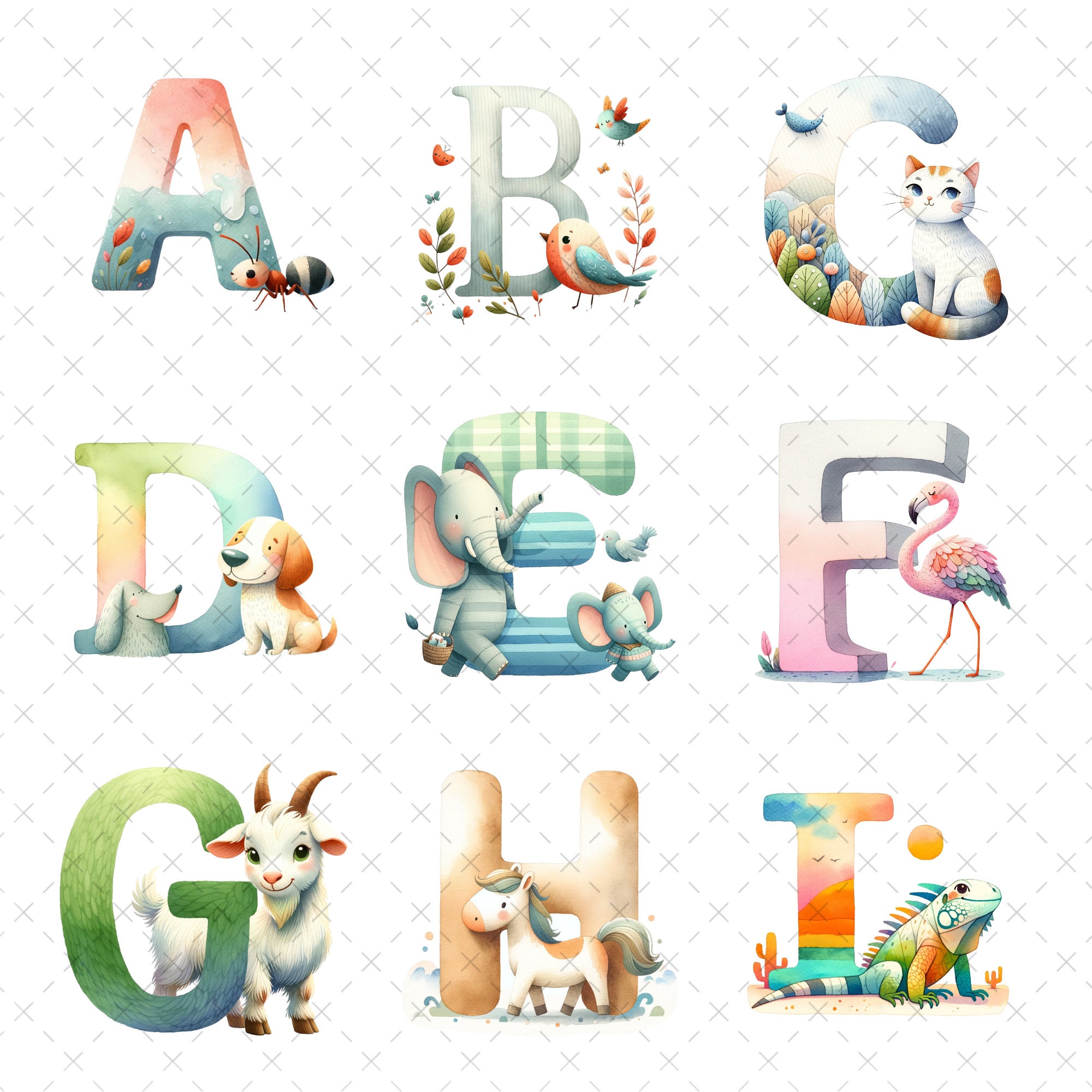 Animal Alphabet Clip Art Watercolor Letter PNG My First Alphabet Image ...