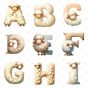 Natural Sheep Alphabet Clipart Fluffy Sheep Png Nursery Decoration PNG ...