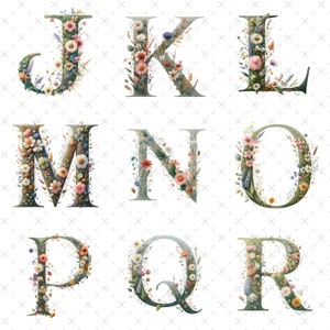 Wild Flower Alphabet Clip Art Watercolor Letter PNG Floral Alphabet ...