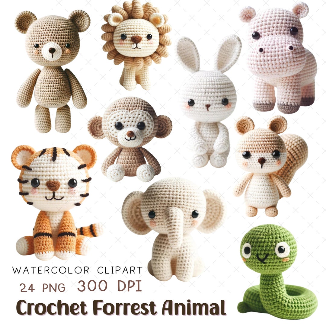 Crochet Forest Animal Clipart: Wild Animal PNG Images (digital Download ...