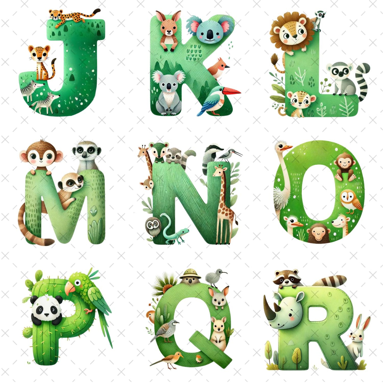 Safari Alphabet A-Z Clip Art Watercolor Alphabet Image File Animal ...