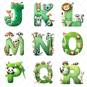 Safari Alphabet A-Z Clip Art Watercolor Alphabet Image File Animal ...