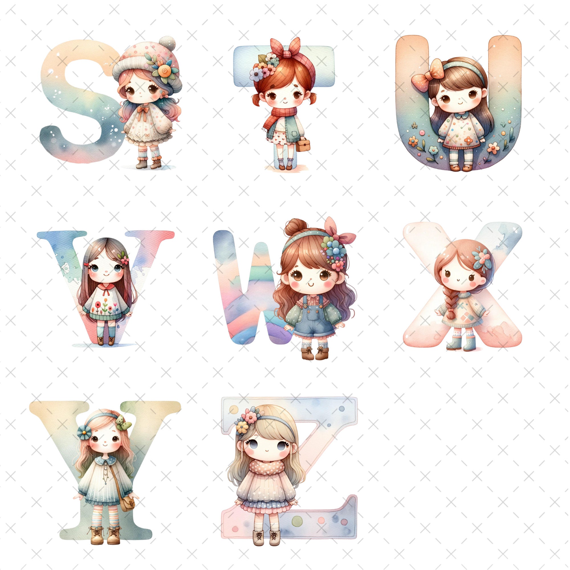 Cute Girl Alphabet Clip Art A-Z Images Files Girl Letter PNG for ...