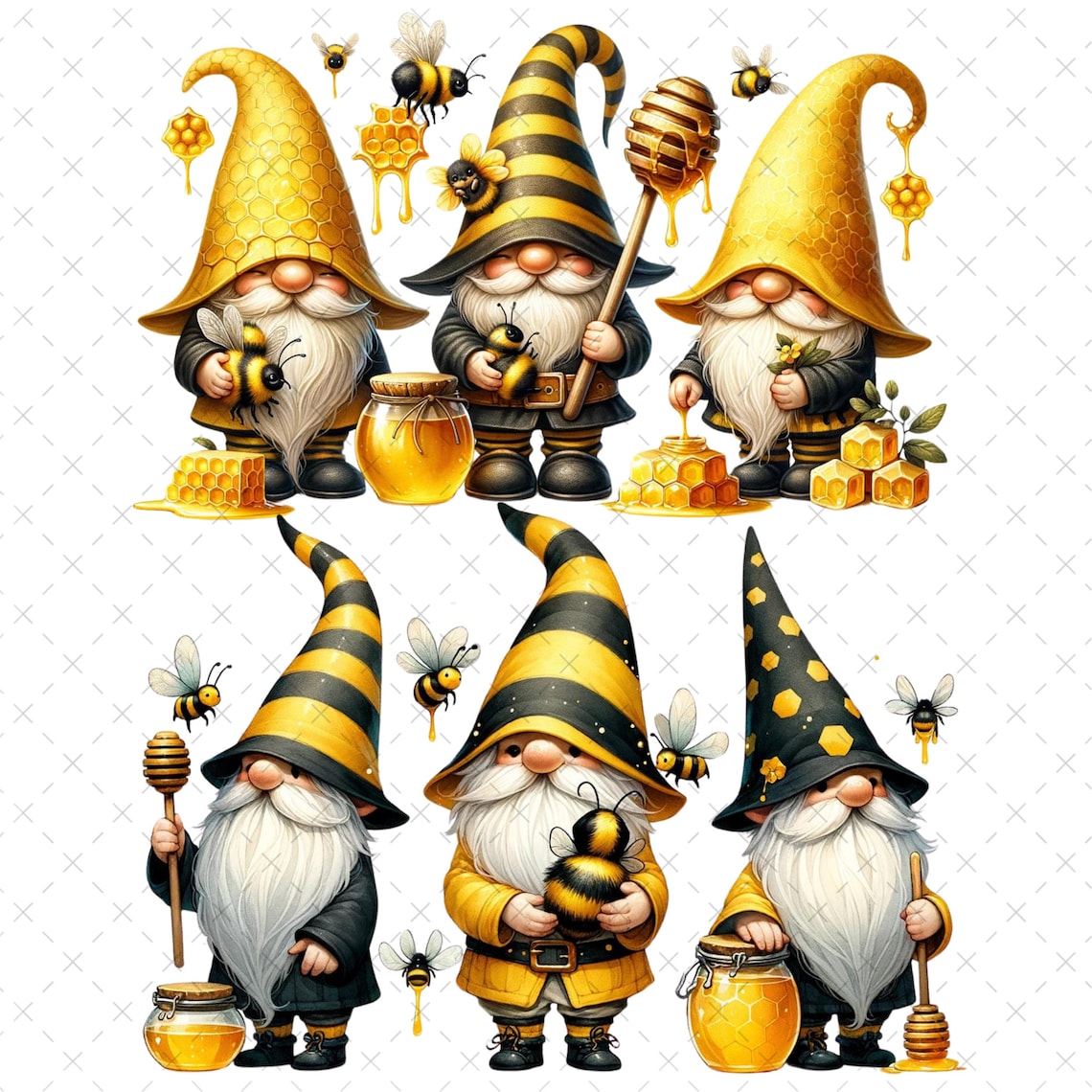 Bumble Bee Gnomes Clipart: Watercolor Honey Bee PNG (digital Download ...