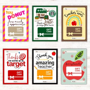 6 Styles Printable Teacher Appreciation Gift Card Holder Thank You ...