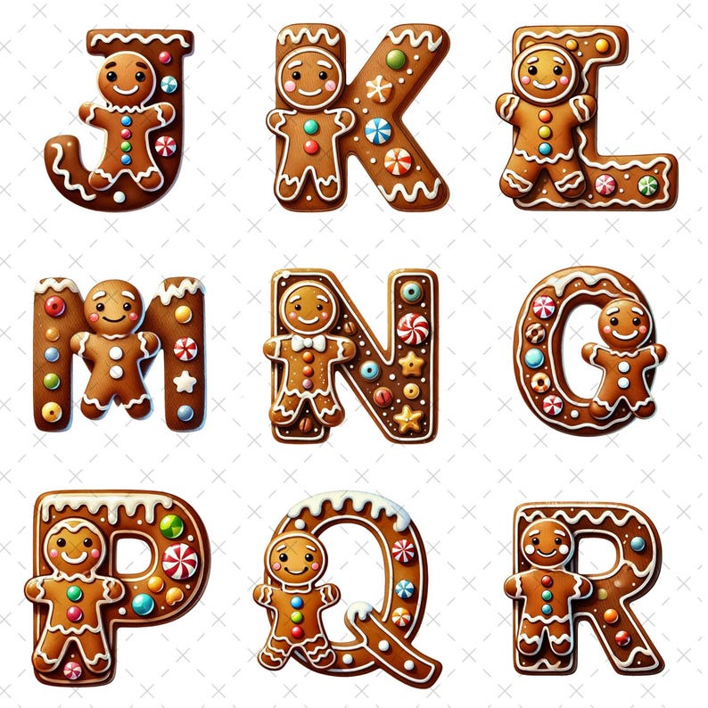 Gingerbread Man Alphabet A-Z Clipart Alphabet Image Files Gingerbread ...