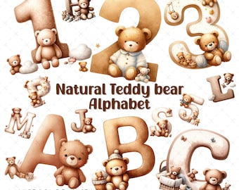 Watercolor Teddy Bear Alphabet Clipart: Nursery Decor (PNG Digital ...