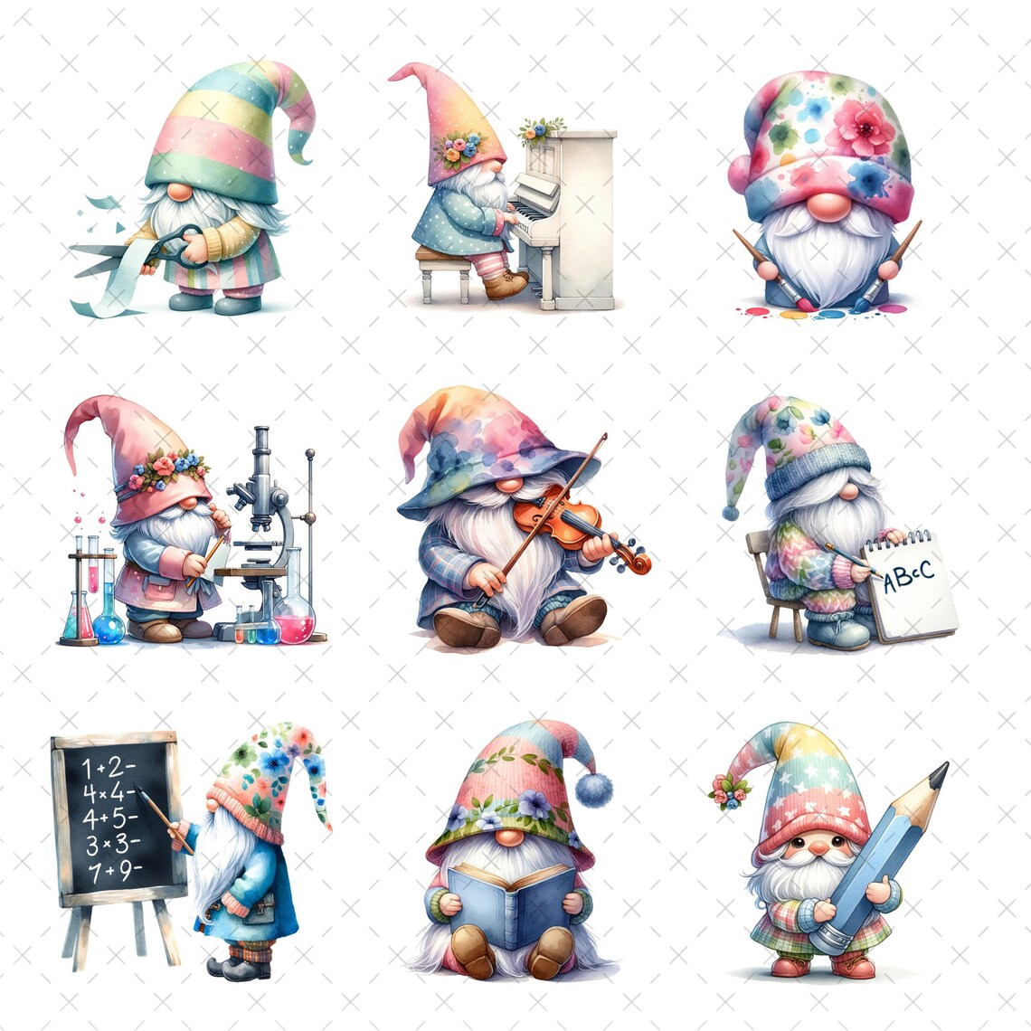 Watercolor Back to School Gnome Clipart: Pastel Colors (PNG Digital ...