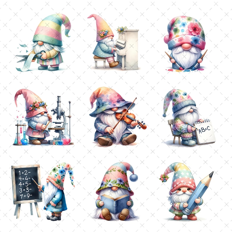 Watercolor Back to School Gnome Clipart: Pastel Colors (PNG Digital ...
