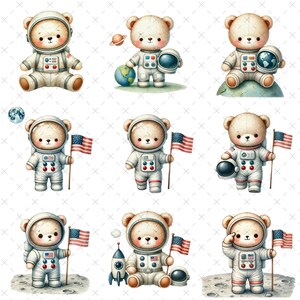 Astronaut Bear PNG Baby Teddy Bear Watercolor Natural Bear Clipart ...