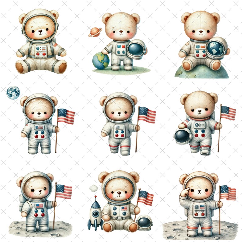 Astronaut Bear Watercolor Clipart: 24 PNG Images (digital Download) - Etsy
