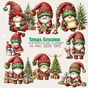 Christmas Gnome Watercolor Clipart Xmas Gnome Images Flie Santa Gnome ...