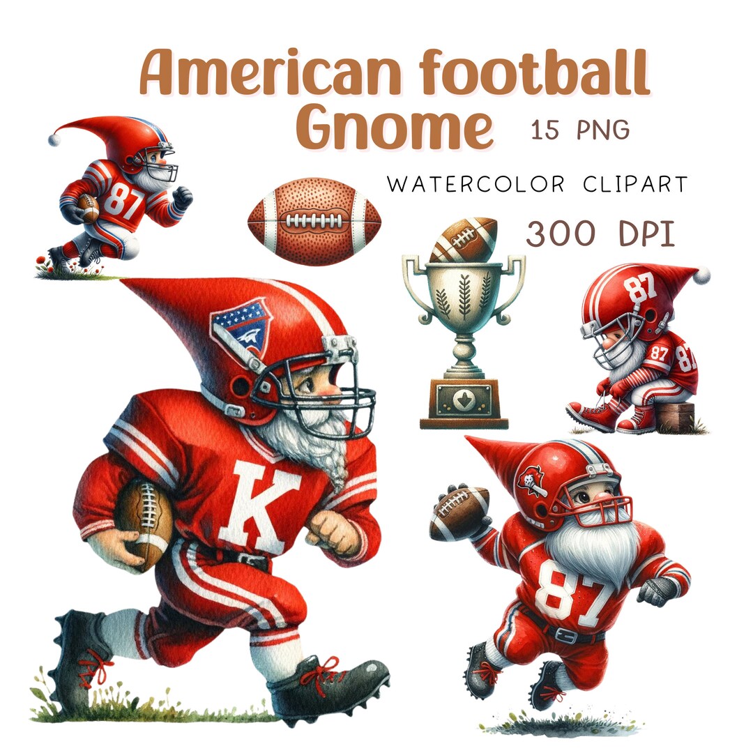 American Football Gnome TS Red Clipart Number 87 Watercolor Gnome Red ...