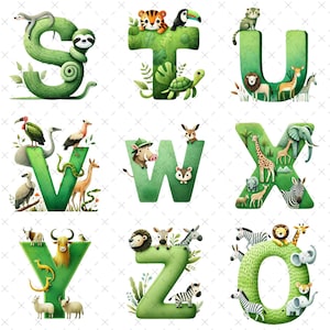 Safari Alphabet A-Z Clip Art Watercolor Alphabet Image File Animal ...