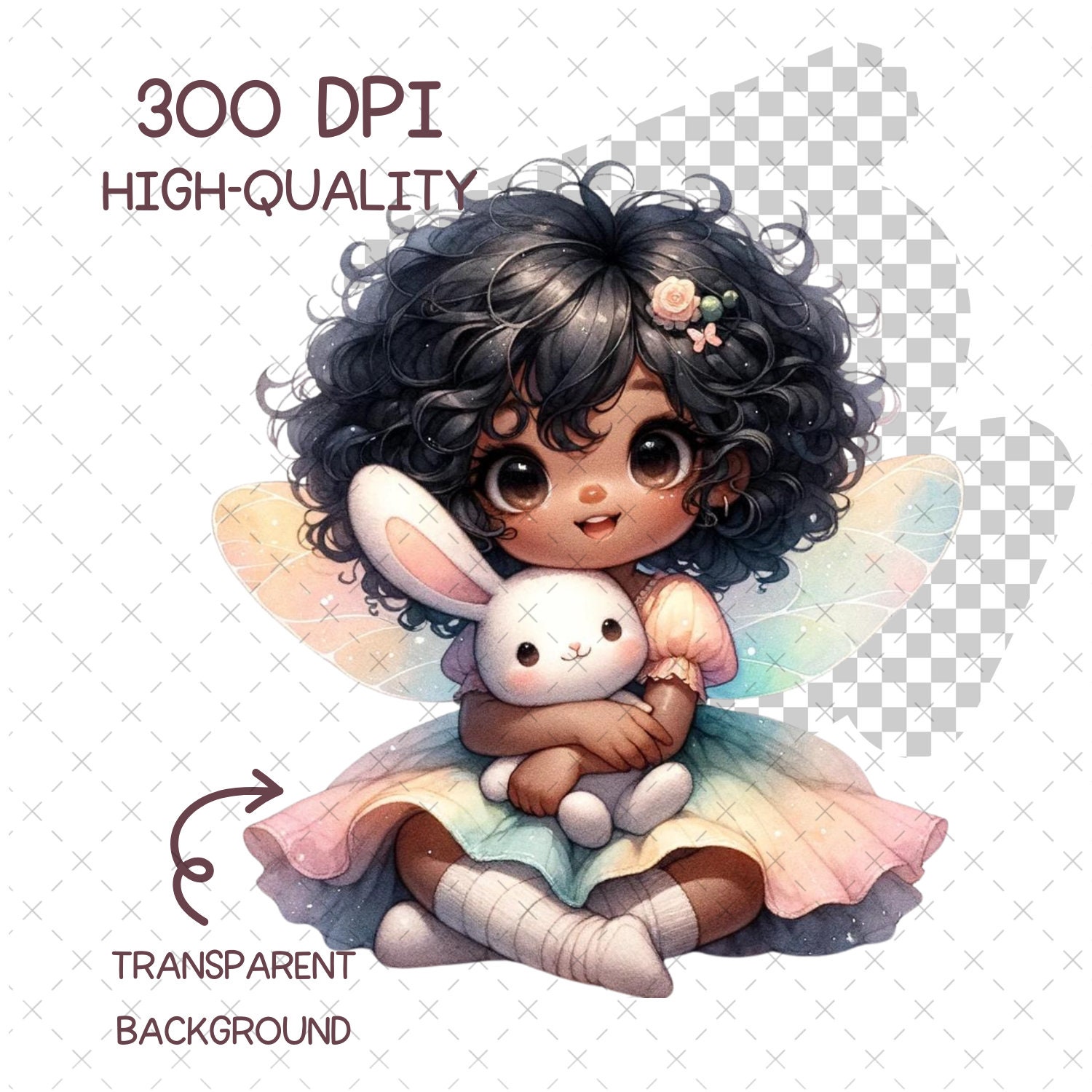 African American Fairy Clipart Watercolor Black Girl PNG Cute Fairy ...