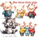 Three Little Pigs Watercolor Clipart: Fairy Tale PNG (digital Download ...