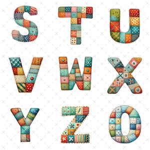 Patchwork Alphabet A-Z Clip Art Watercolor Alphabet Image Files Fabric ...