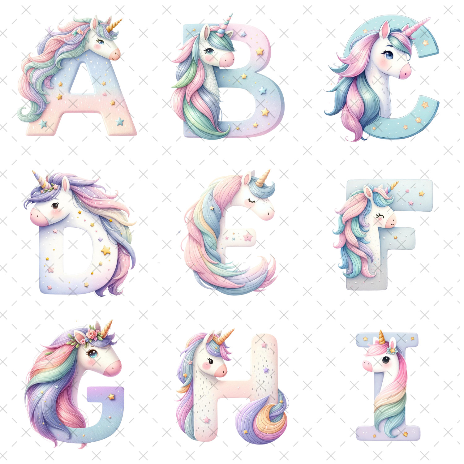 Unicorn Alphabet PNG Pastel Unicorm Clipart Letter and Number Image ...
