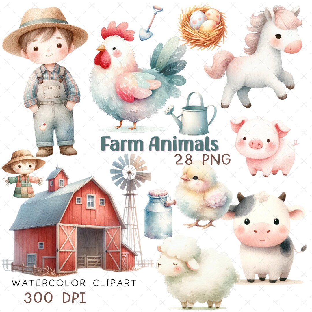 Farm Animals Clipart Watercolor Animal Sublination Farm Animals PNG ...