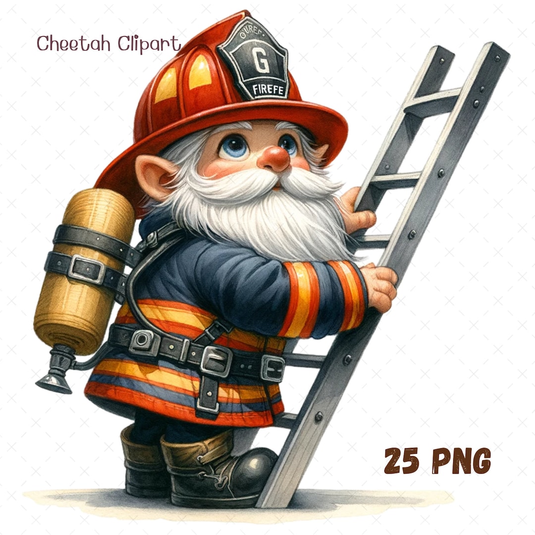Fire Fighter Gnome Watercolor Clipart Nursery Wall Art Gnome Lovers ...