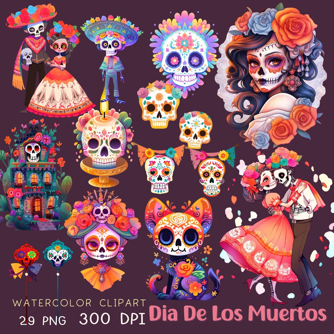 Dia De Los Muertos Clipart Mexican Halloween PNG Sugar Skulls Image ...