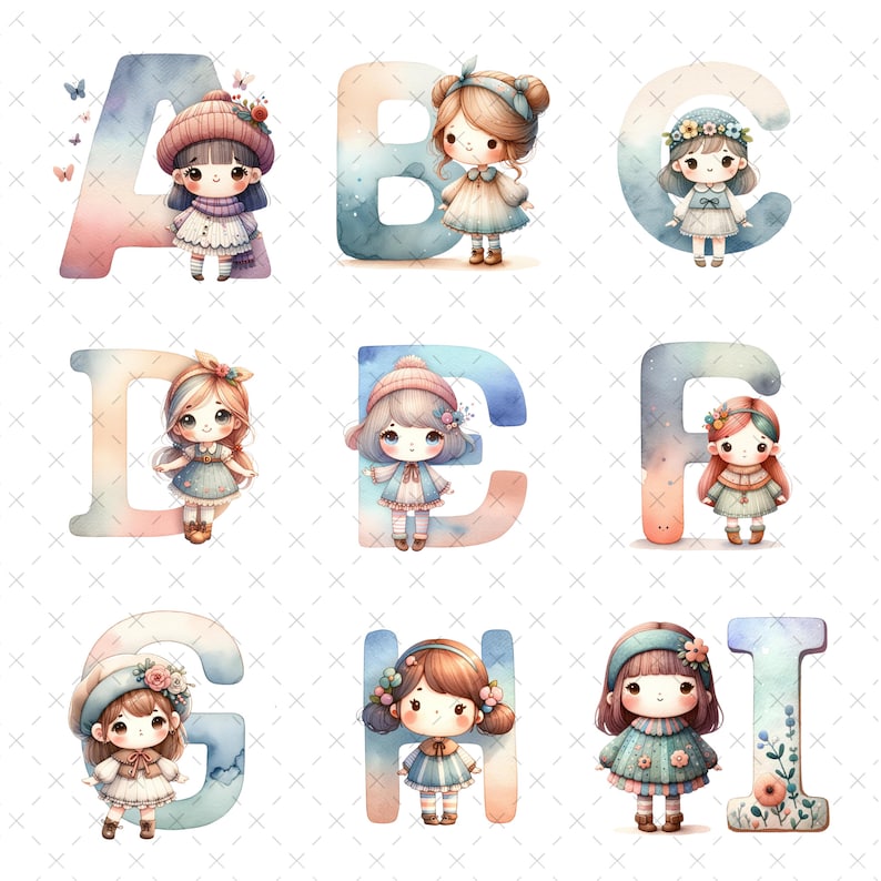 Cute Girl Alphabet Clip Art A-Z Images Files Girl Letter PNG for ...