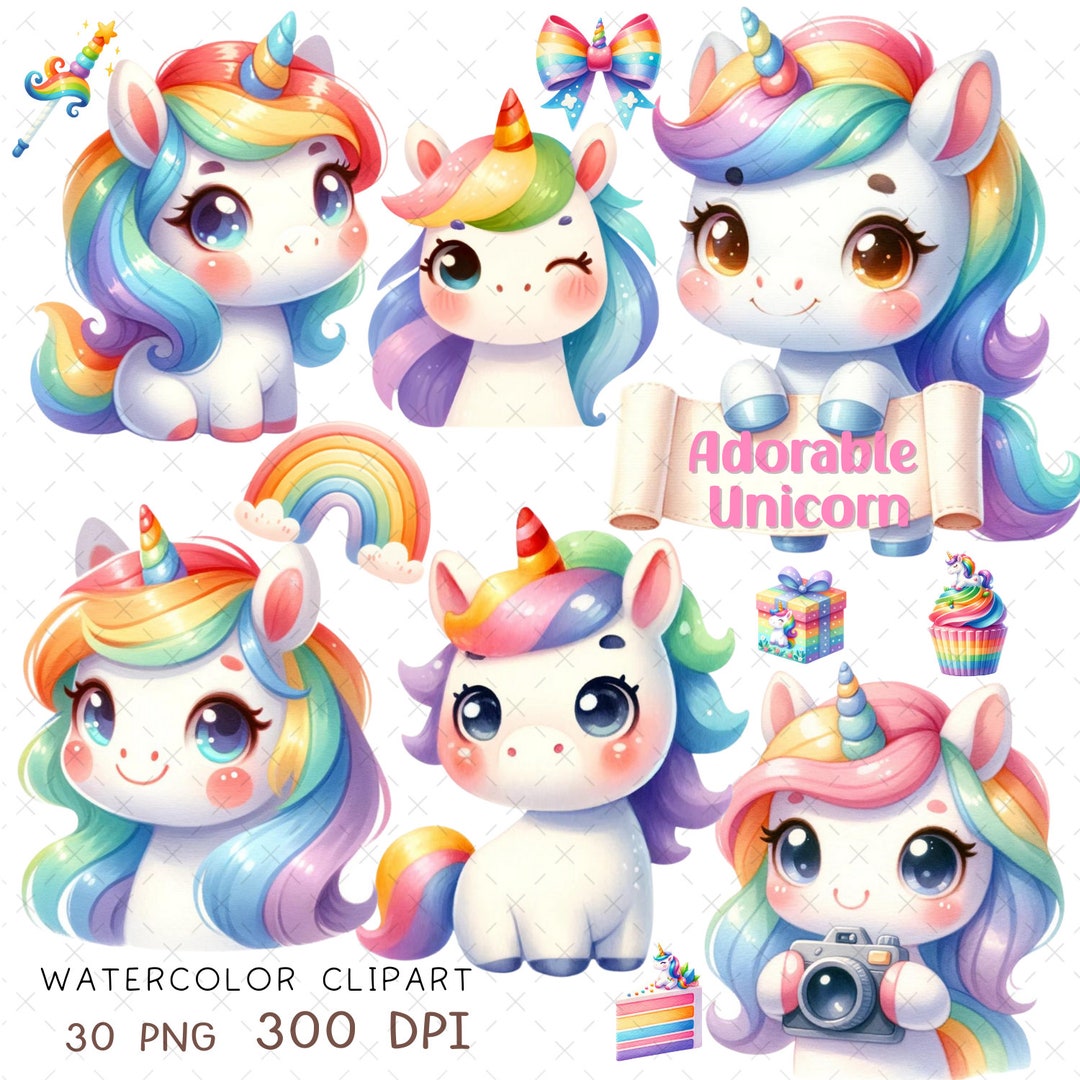 Rainbow Unicorn Clipart: Watercolor PNG Images (digital Download) - Etsy
