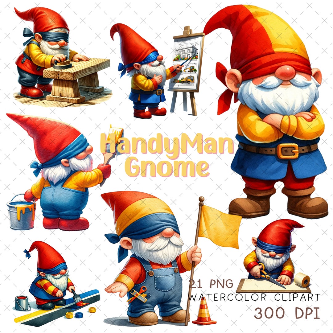 Handyman Gnome Clipart Construction Gnomes Clipart Watercolor Father's ...