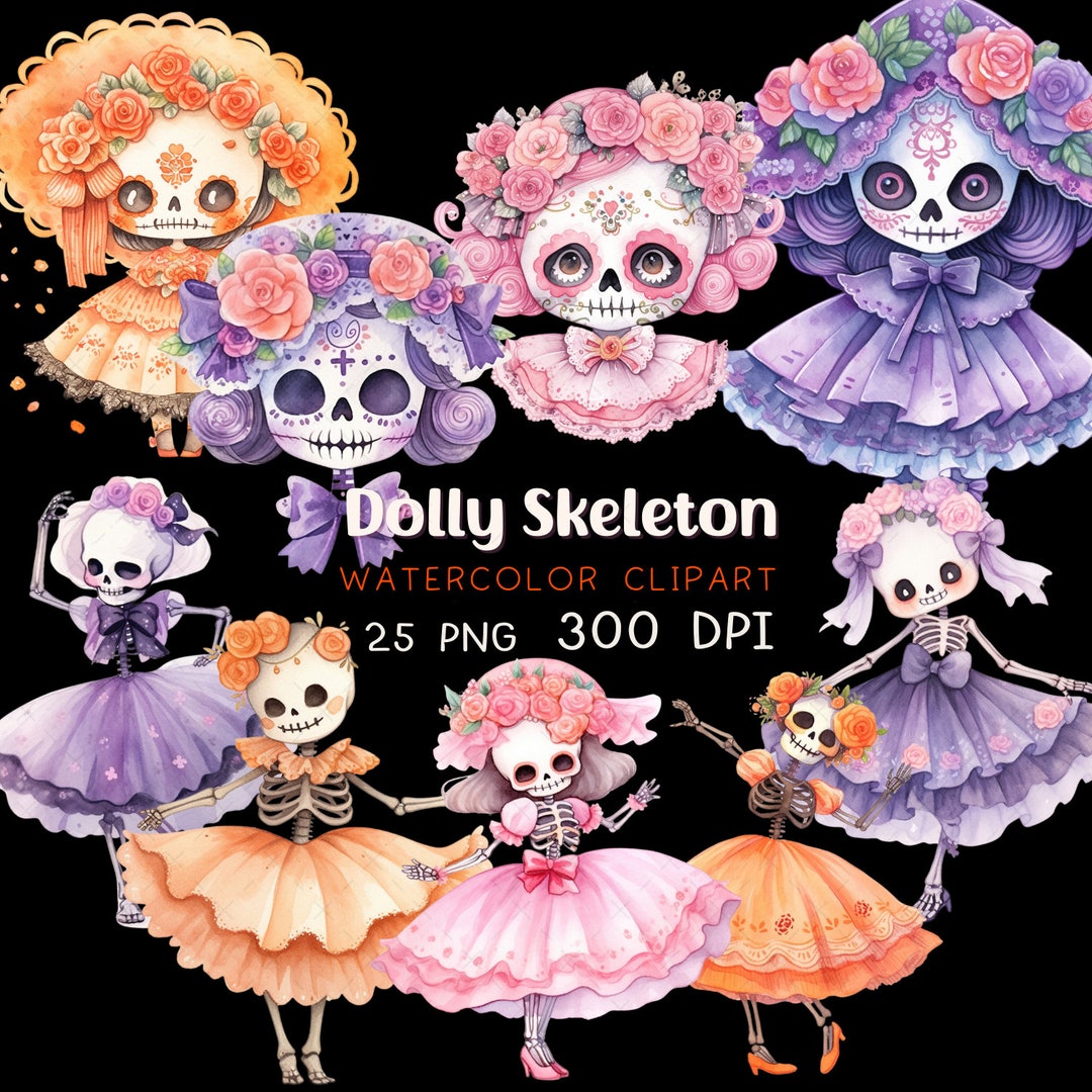Adorable Cute Skeleton Clipart Halloween PNG Cute Skull Clipart Girly ...