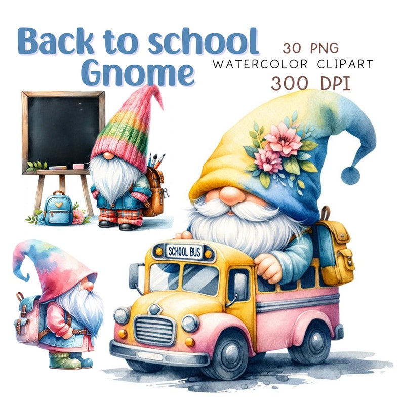 Back to School Gnome Watercolor Clip Art 100 Days of School Gnome ...