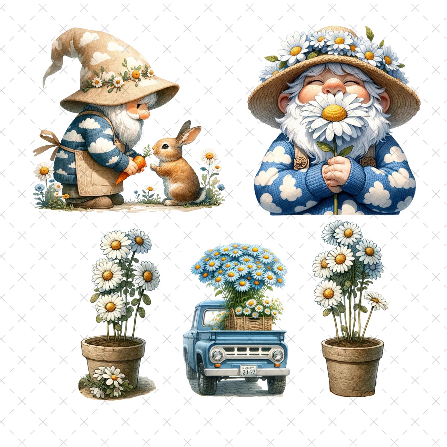 Gardener Gnomes Clipart Daisy Gnome PNG Watercolor Flower Gnome Image ...
