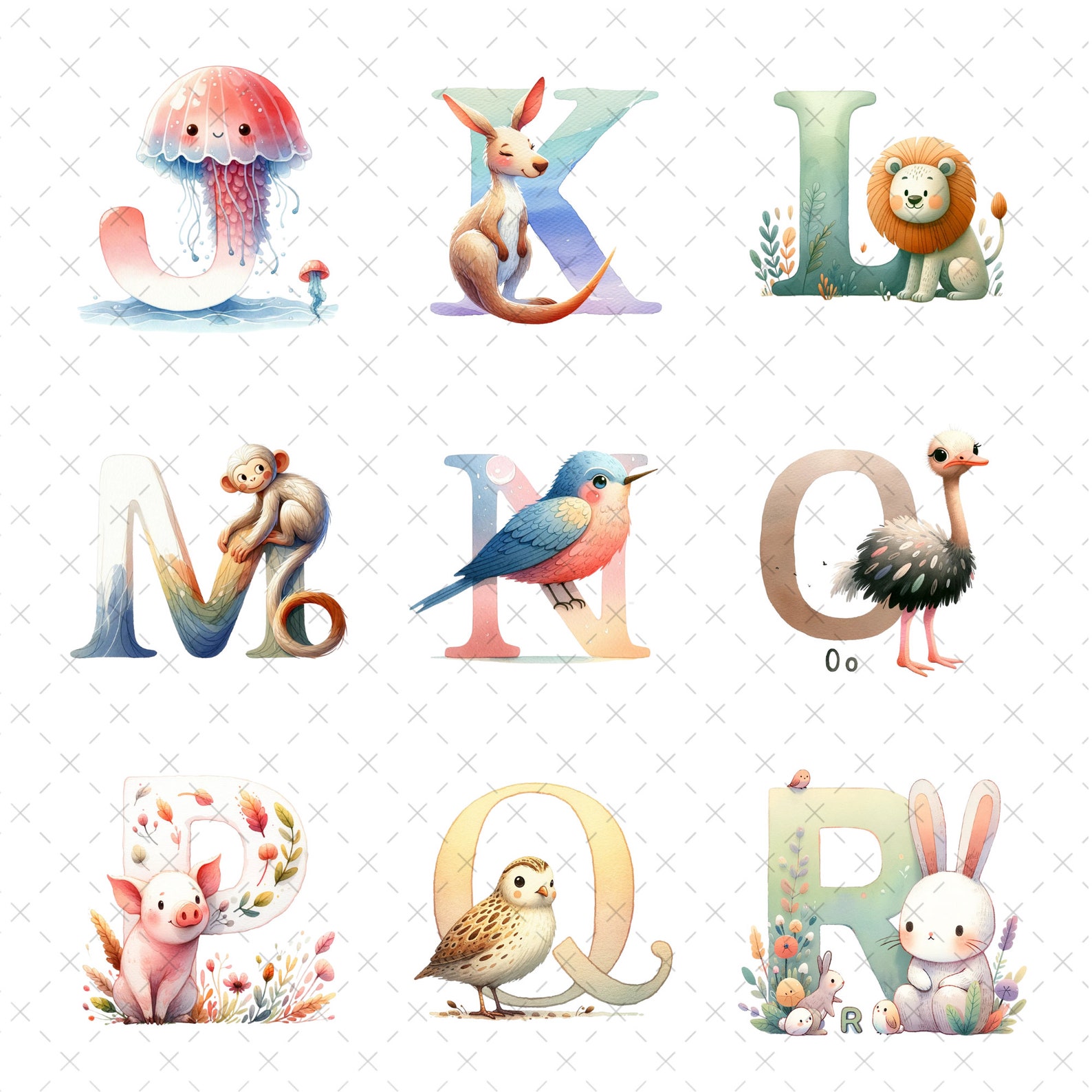Animal Alphabet Clip Art Watercolor Letter PNG My First Alphabet Image ...