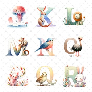 Animal Alphabet Clip Art Watercolor Letter PNG My First Alphabet Image ...