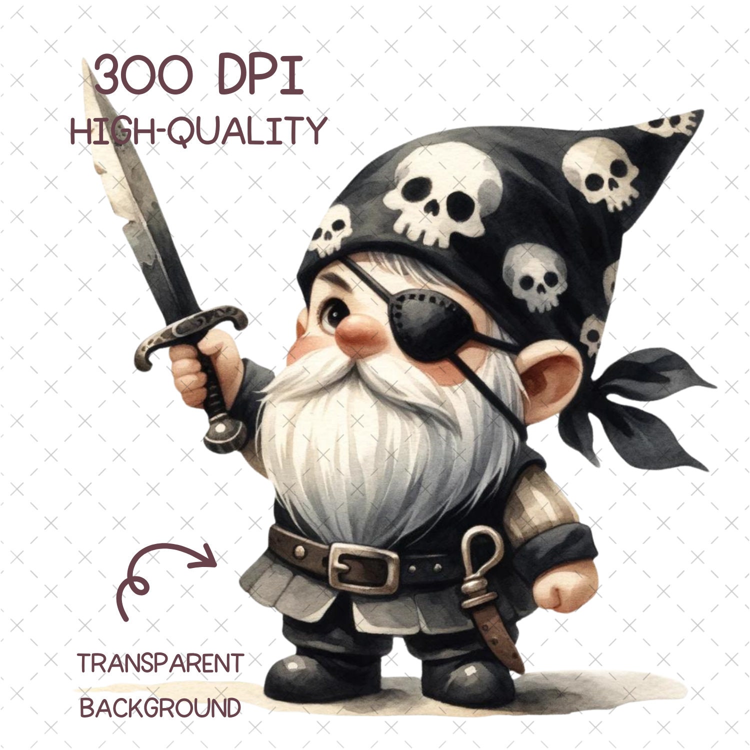 Pirate Gnome PNG Watercolor Image File Digital Download Clipart Nursery ...