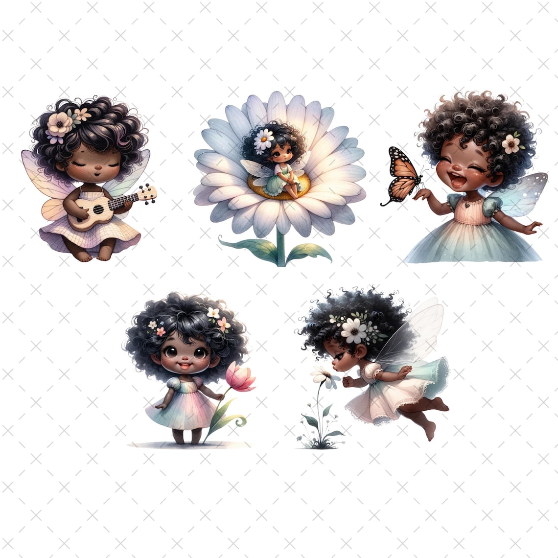 African American Fairy Clipart Watercolor Black Girl PNG Cute Fairy ...