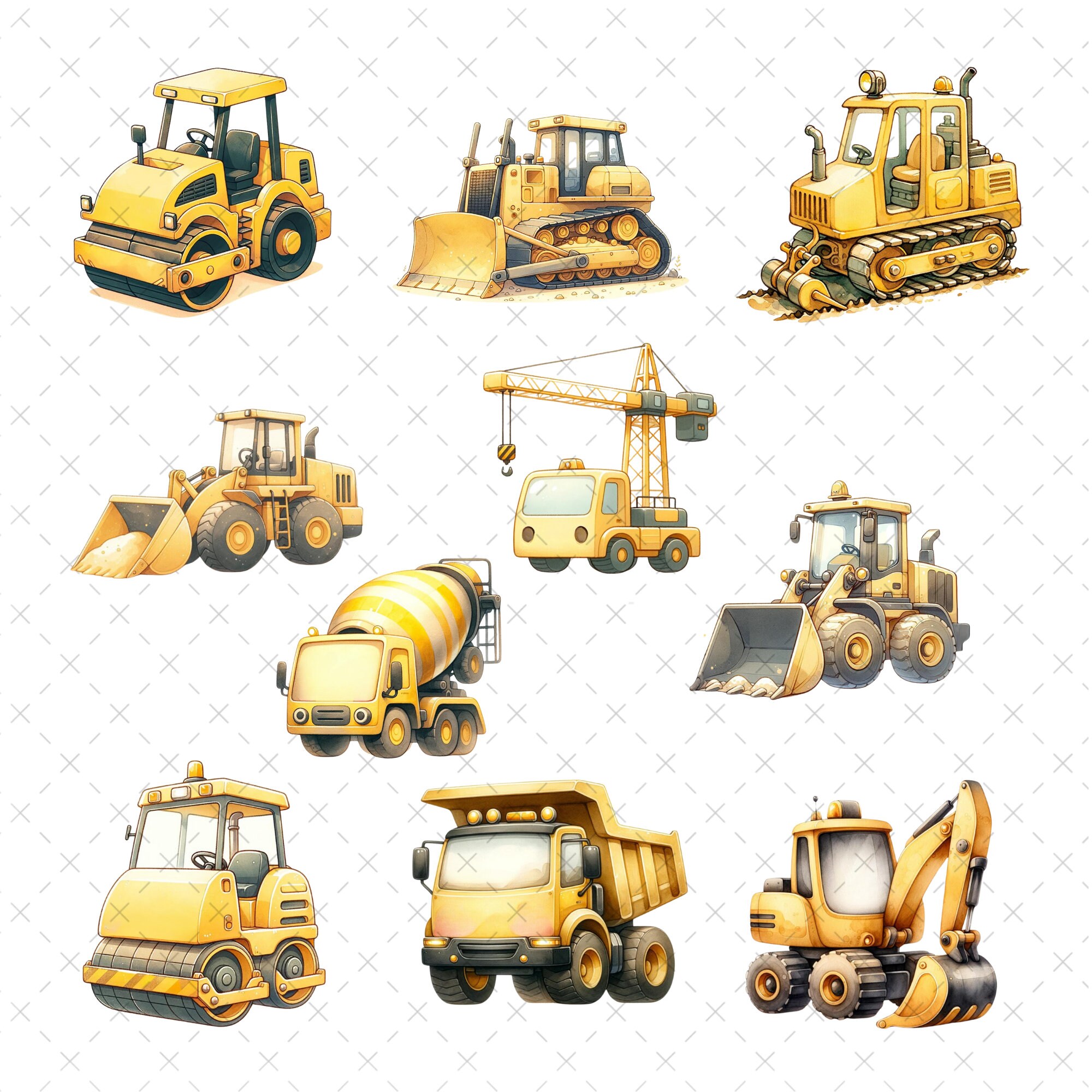 Cute Construction Watercolor Clip Art Vehicle Gift for Boy Image Files ...
