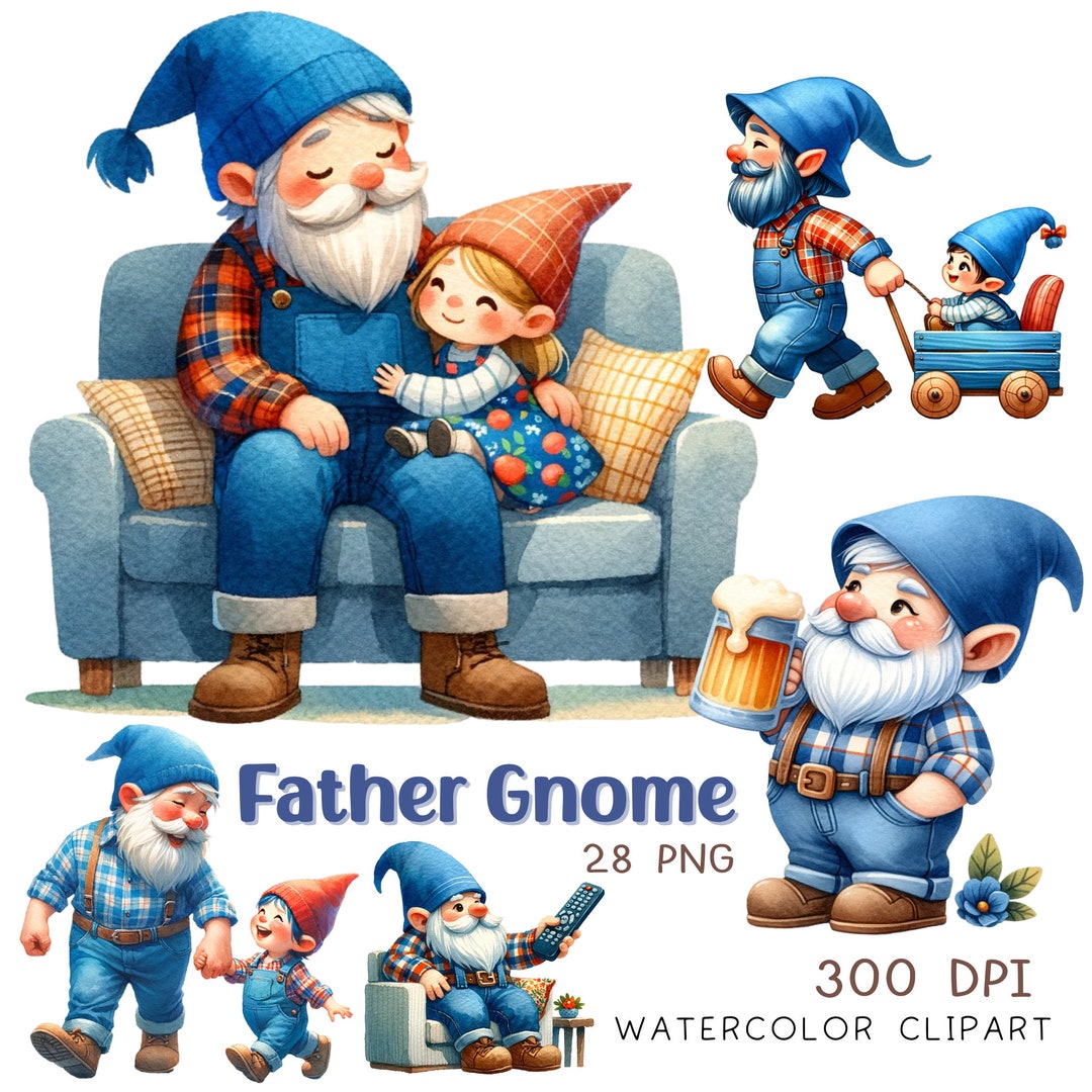 Father Gnome Clipart Watercolor Father's Day Gnomes PNG Father Clipart ...