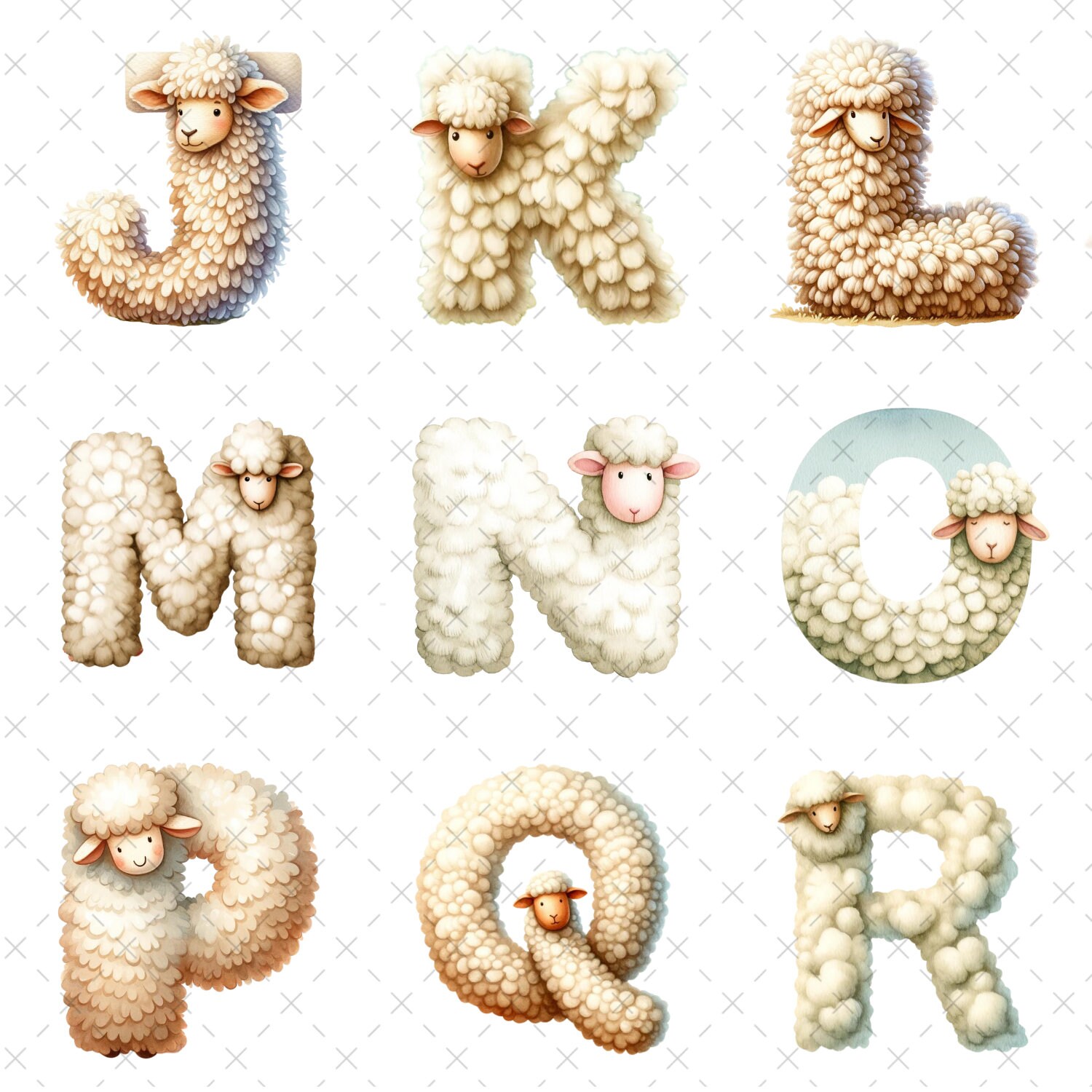 Sheep Alphabet Clipart: Fluffy Wool Letters, Nursery Decoration (PNG ...