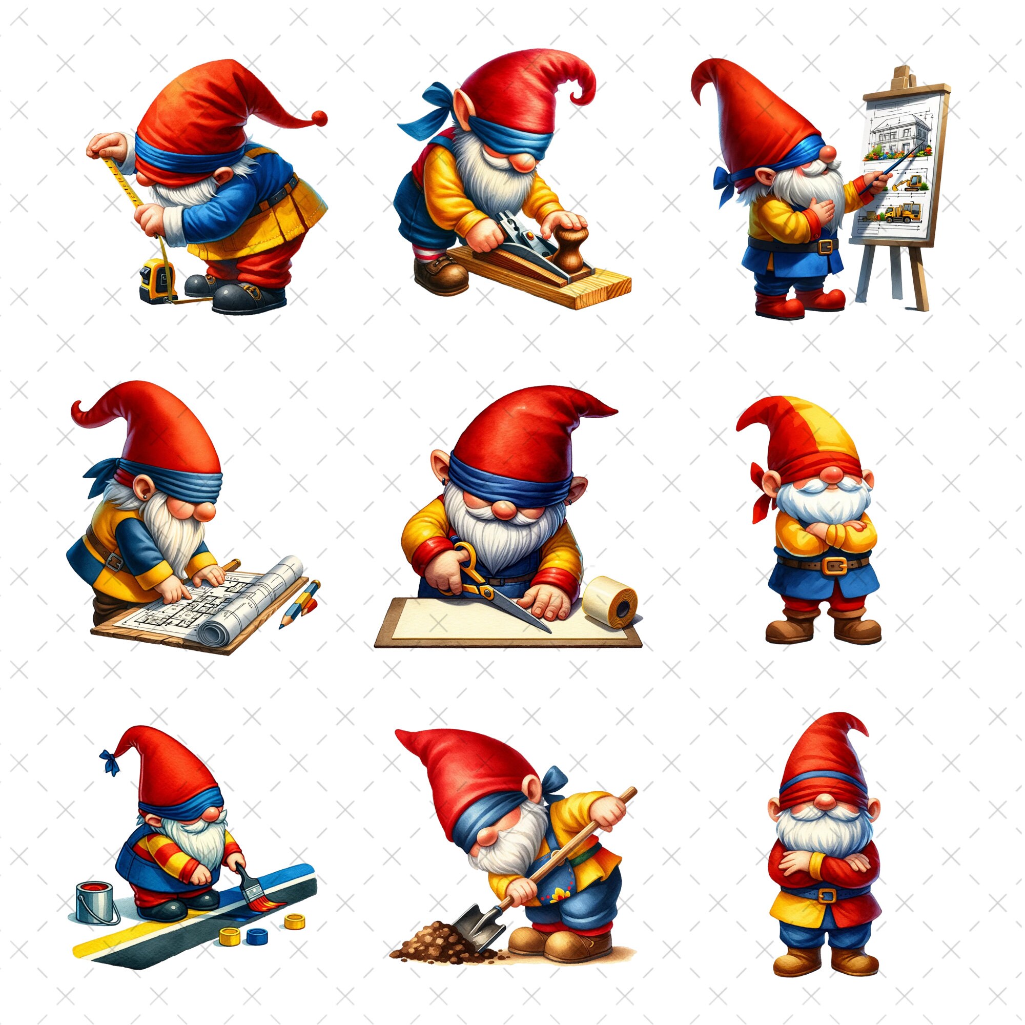 Handyman Gnome Clipart Construction Gnomes Clipart Watercolor Father's ...