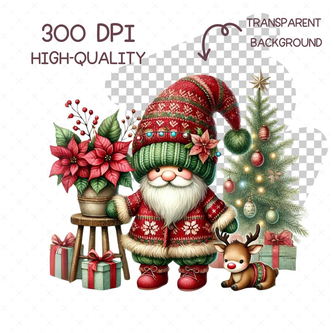 Christmas Gnome Watercolor Clipart Xmas Gnome Images Flie Santa Gnome ...