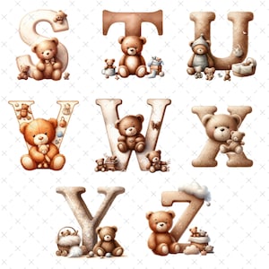 Natural Teddy Bear Alphabet Clipart Letter and Number Png Watercolor ...