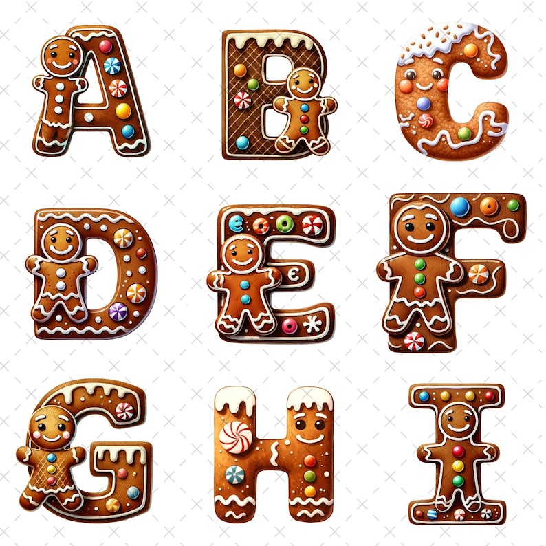 Gingerbread Man Alphabet A-Z Clipart Alphabet Image Files Gingerbread ...
