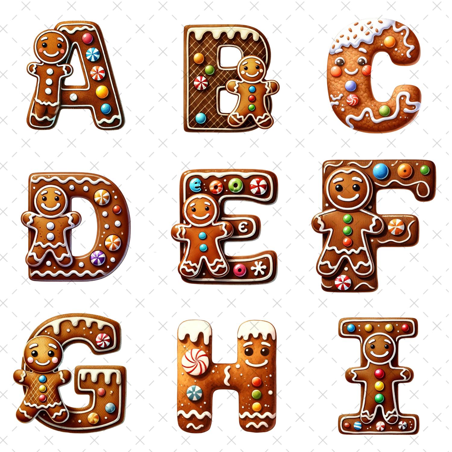 Gingerbread Man Alphabet A-Z Clipart Alphabet Image Files Gingerbread ...