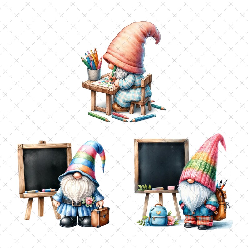 Watercolor Back to School Gnome Clipart: Pastel Colors (PNG Digital ...