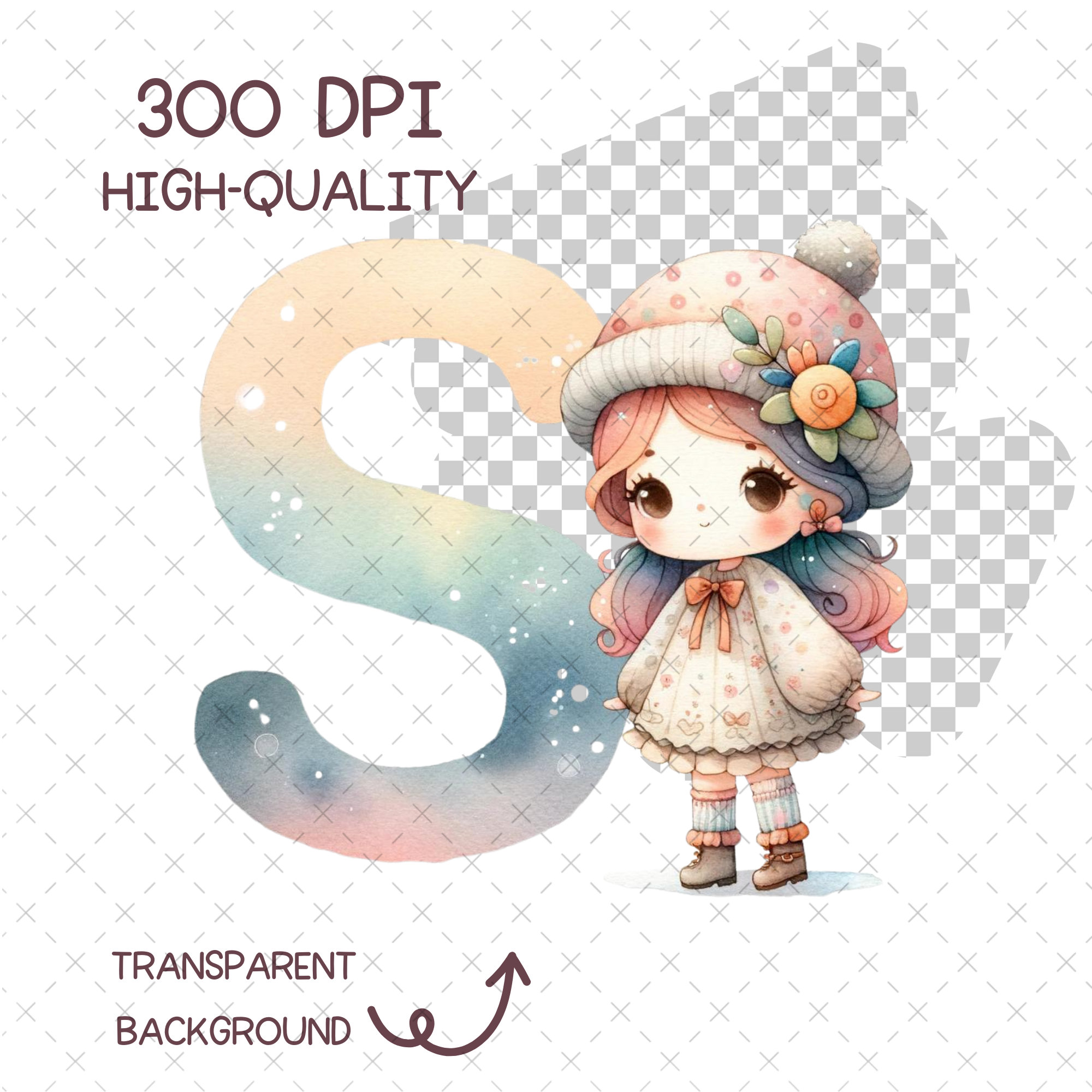 Cute Girl Alphabet Clip Art A-Z Images Files Girl Letter PNG for ...